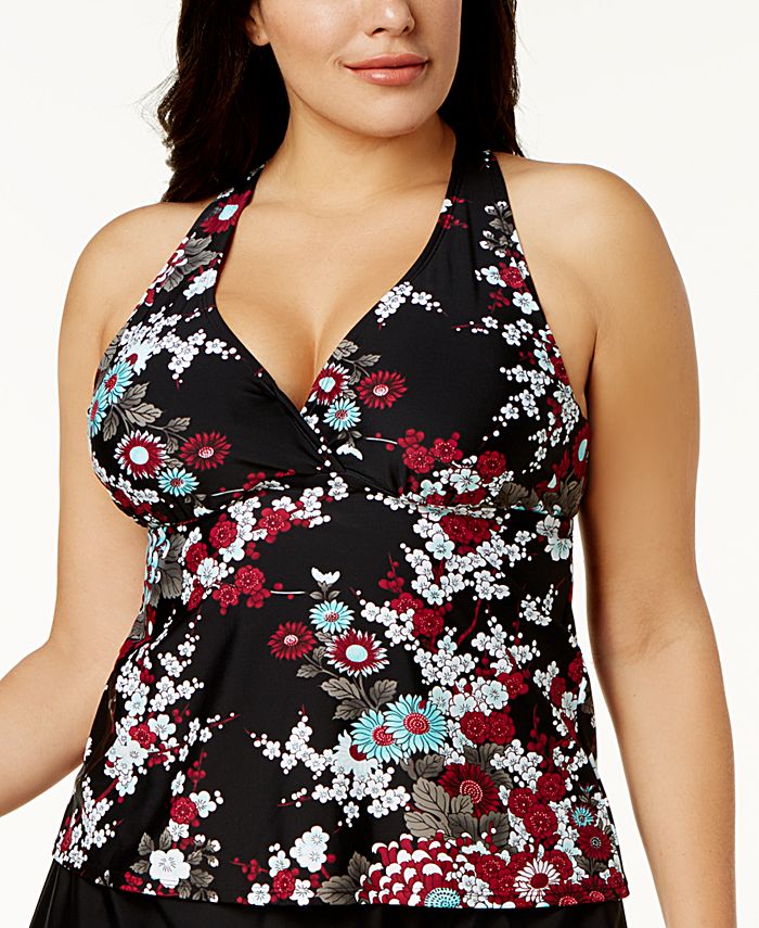 Island Escape Plus Size Zen Gardens Floral Print H Back Underwire