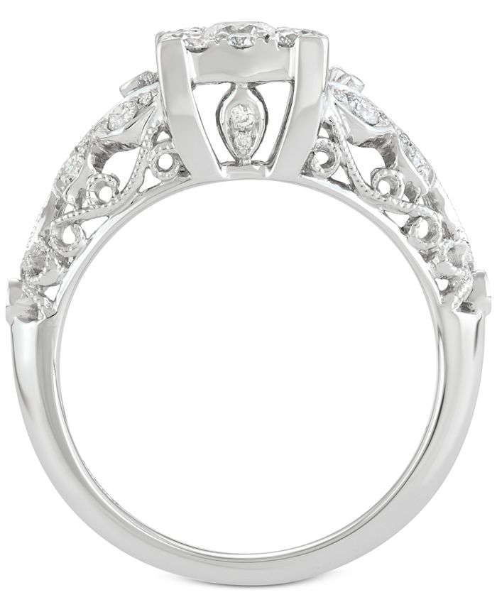 Macy's Diamond Cluster Openwork Engagement Ring (7/8 ct. t.w.) in 14k ...