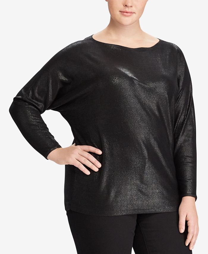 Lauren Ralph Lauren Plus Size Metallic Dolman-Sleeve Sweater - Macy's