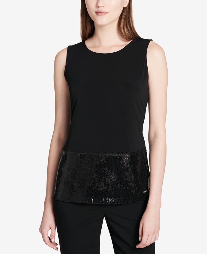Calvin Klein Sequined-Hem Shell - Macy's