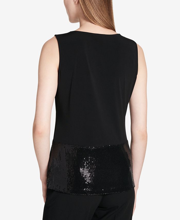 Calvin Klein Sequined-Hem Shell - Macy's