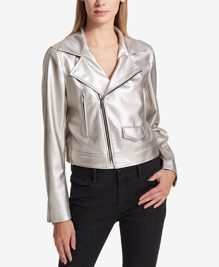 DKNY Metallic Moto Jacket - Macy's