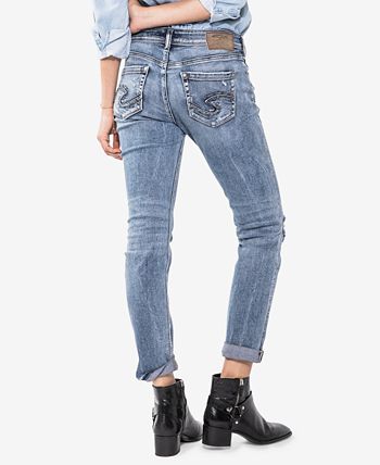 Silver Jeans Co. Juniors' Cotton Sam Ripped Cuffed Boyfriend Jeans - Macy's