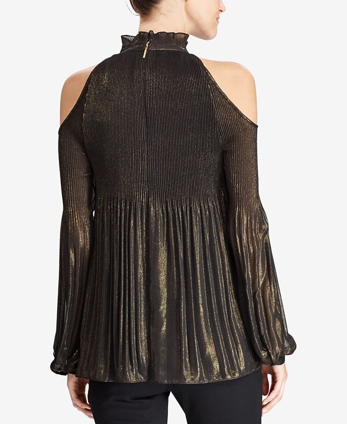 Lauren Ralph Lauren Cold-Shoulder Pleated Ruffle-Collar Top - Macy's