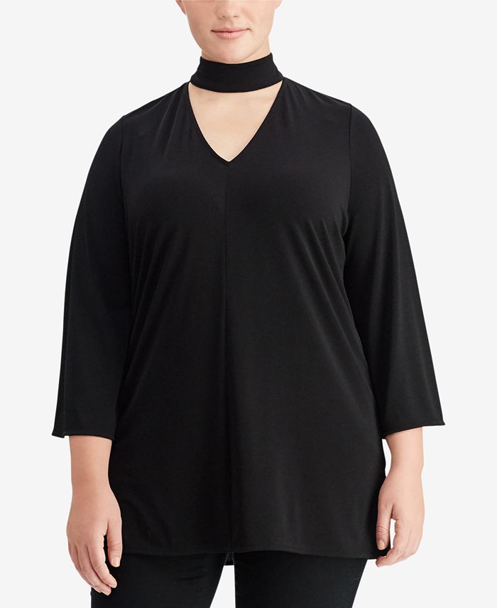 Lauren Ralph Lauren Plus Size Bell-Sleeve Choker Top - Macy's