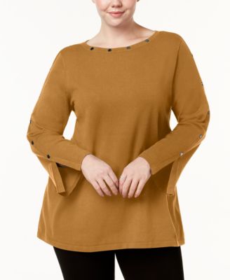 Alfani Plus Size Studded Split-Cuff Sweater, Created for Macy's - Macy's