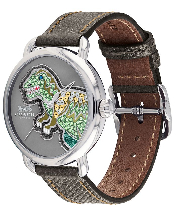 COACH Women's Delancey & Rexy Gunmetal Metallic Leather Strap Watch ...