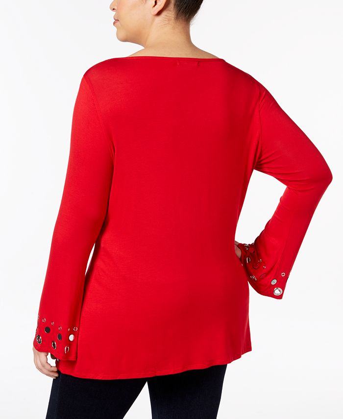 Belldini Plus Size Studded Bell-Sleeve Tunic - Macy's