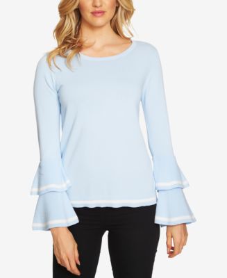 CeCe Cotton Contrast-Trim Bell-Sleeve Sweater - Macy's