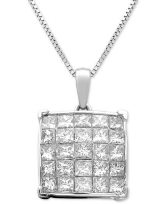 Diamond Square Cluster 18" Pendant Necklace (1 ct. t.w.) in 14k White ...