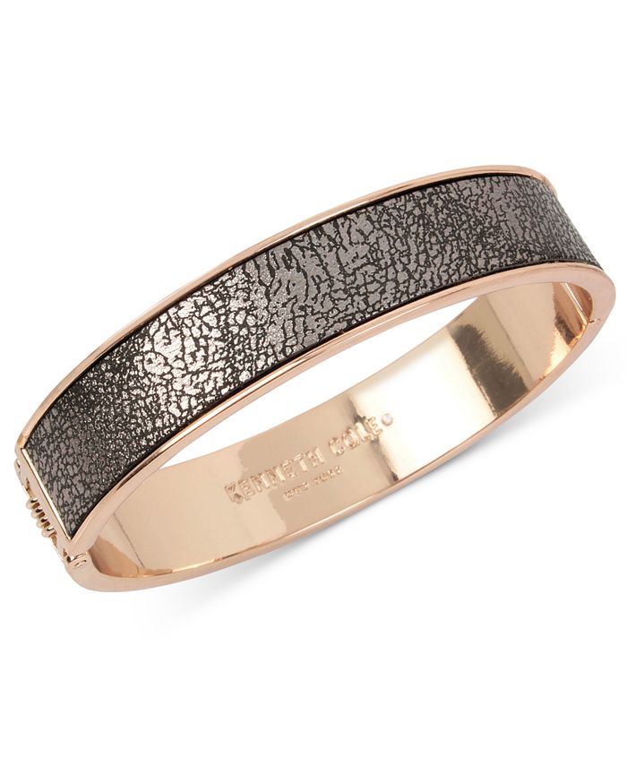 Kenneth Cole Rose Gold-Tone Faux Leather Hinged Bangle Bracelet - Macy's
