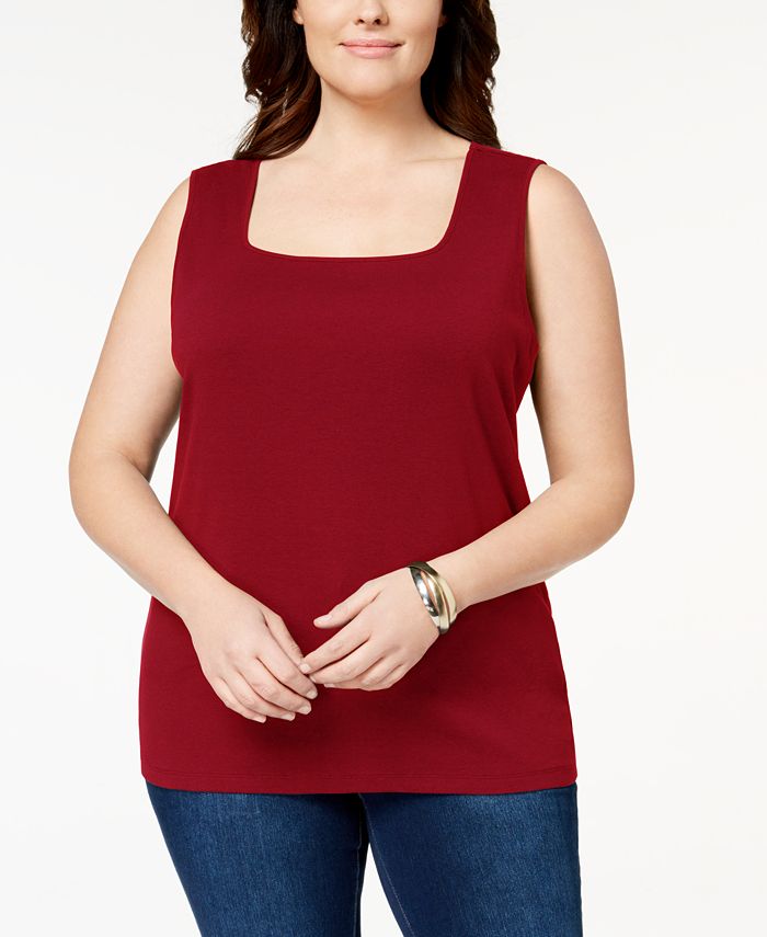 Karen Scott Plus Size Cotton Square-Neck Tank Top, Created for Macy's ...