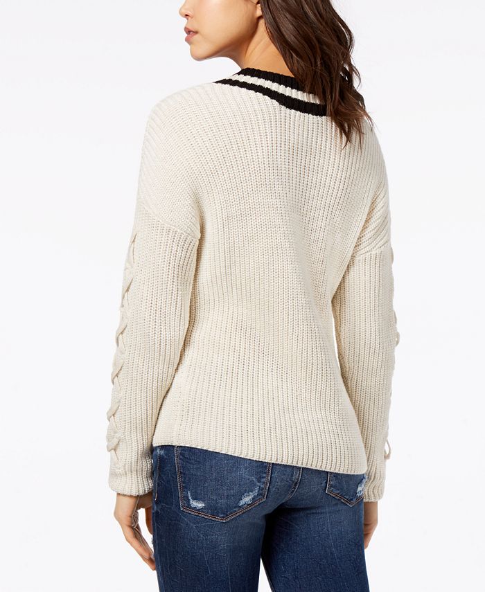 American Rag Juniors' Varsity Lace-Up-Sleeve Sweater, Created for Macy ...