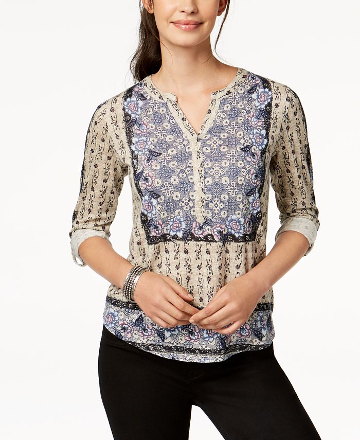 Style & Co Mixed-Print Utility Top, Created for Macy's - Macy's