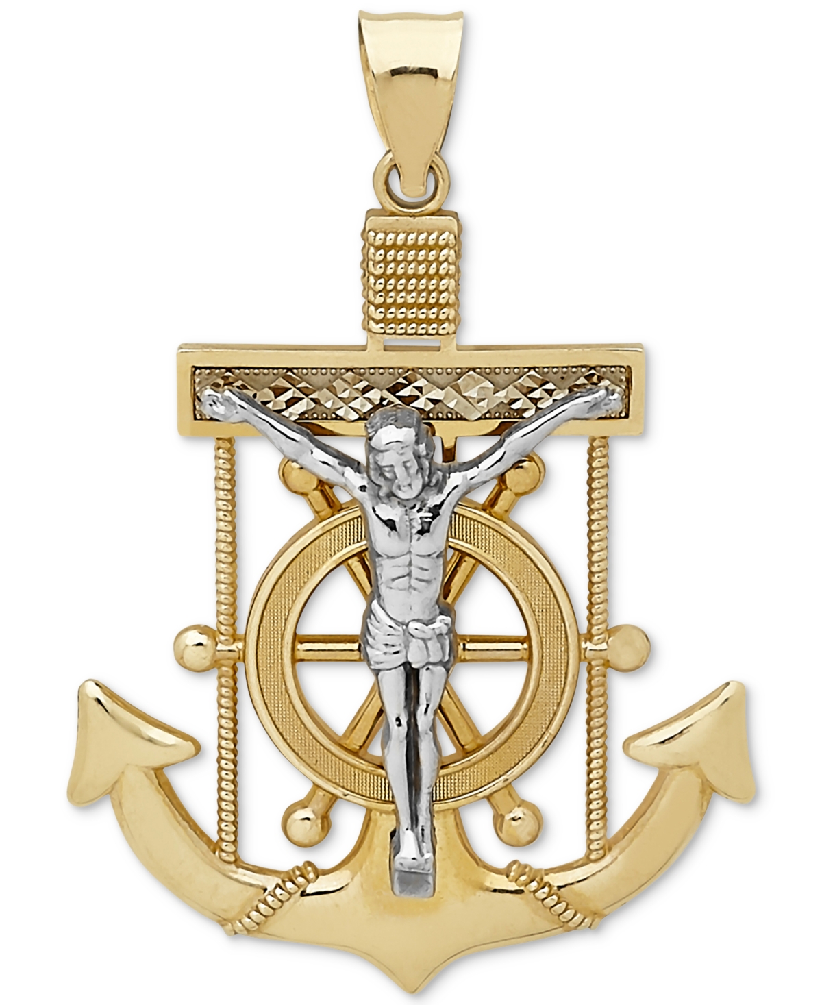 Click here for Mens Mariner Cross Pendant in 14k Gold & White Gol... prices