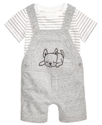 First Impressions 2-Pc. Striped T-Shirt & Puppy Overall Set, Baby Boys, Created for Macy's - Macy's