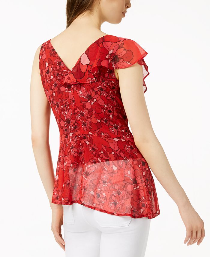 Bar III Ruffled Printed Top, Created for Macy's - Macy's