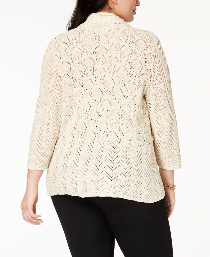 JM Collection Plus Size Pointelle-Knit Cardigan, Created for Macy's ...