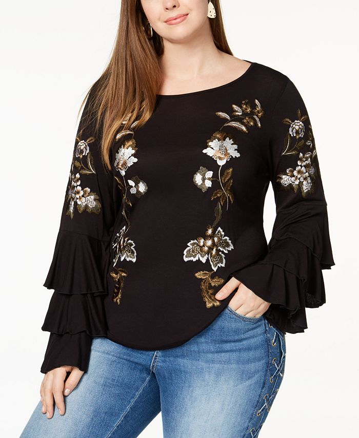 Inc International Concepts I N C Plus Size Embroidered Tiered Sleeve