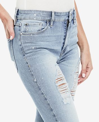 GUESS 1981 Metallic-Splatter Ripped Skinny Jeans - Macy's