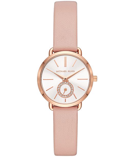 Michael Kors Women's Petite Portia Blush Leather Strap Watch 28mm ...