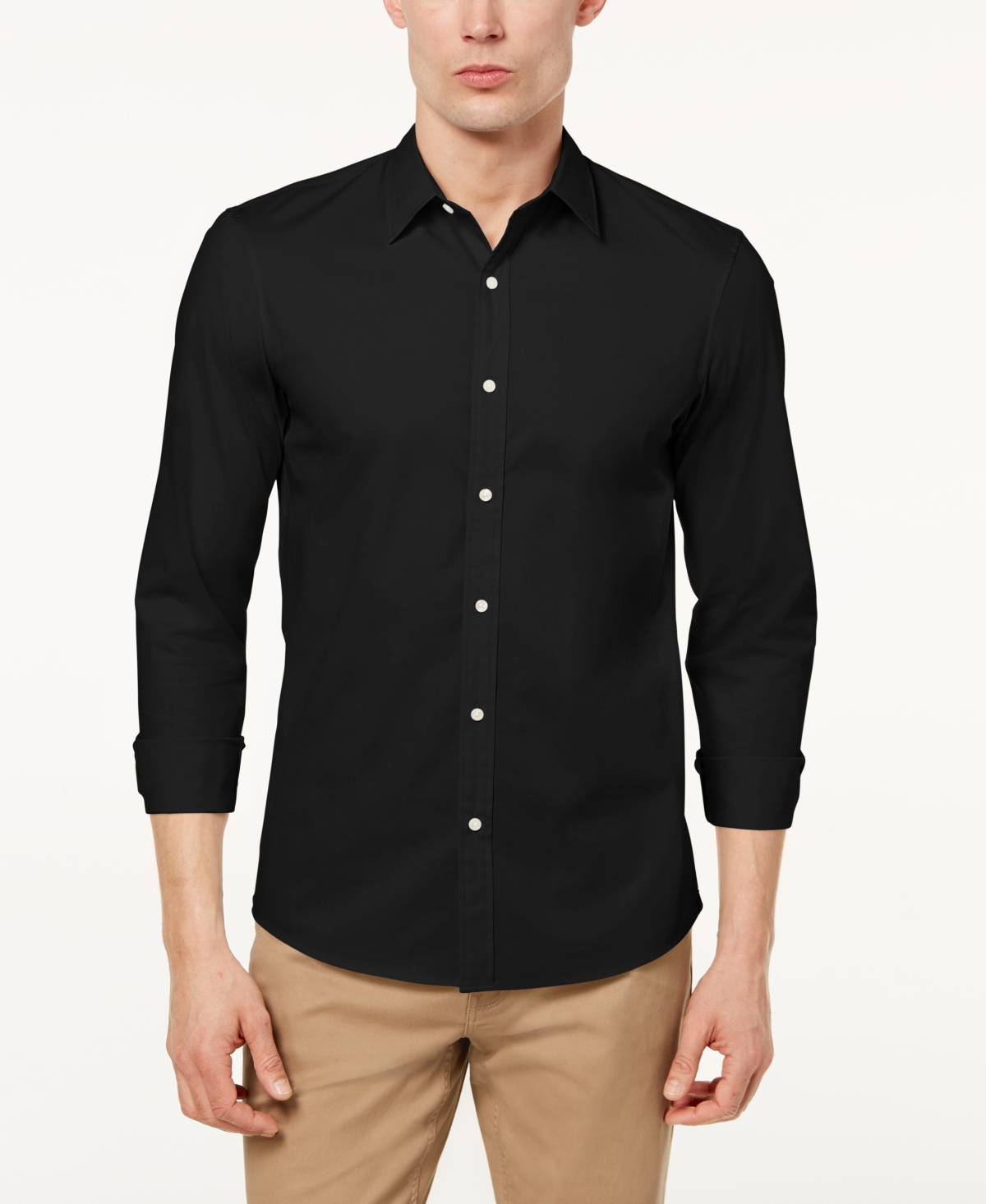 Click here for Michael Kors Mens Stretch Button-Front Shirt - Bla... prices