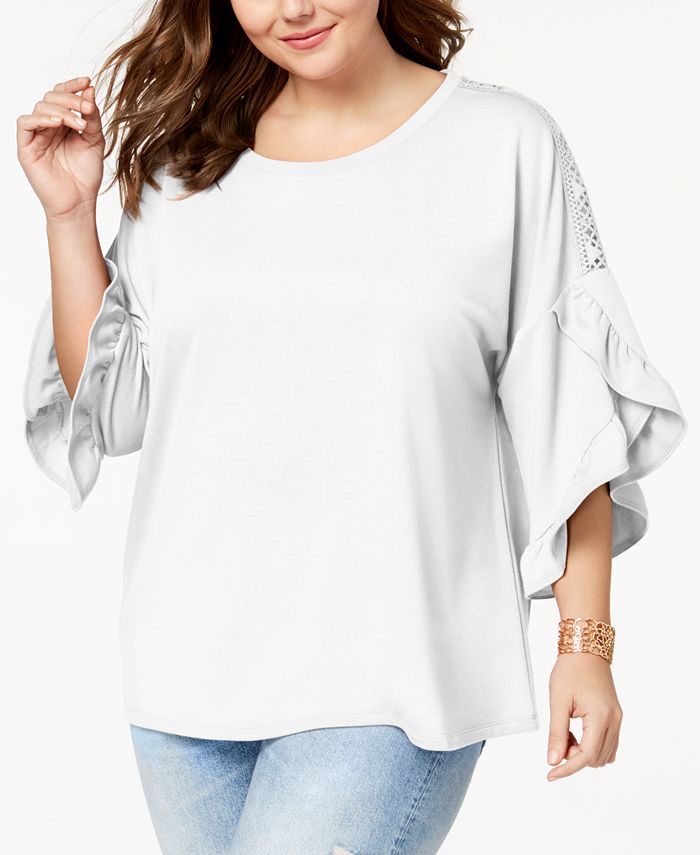 Style & Co Plus Size Ruffled-Sleeve Top, Created for Macy's - Macy's
