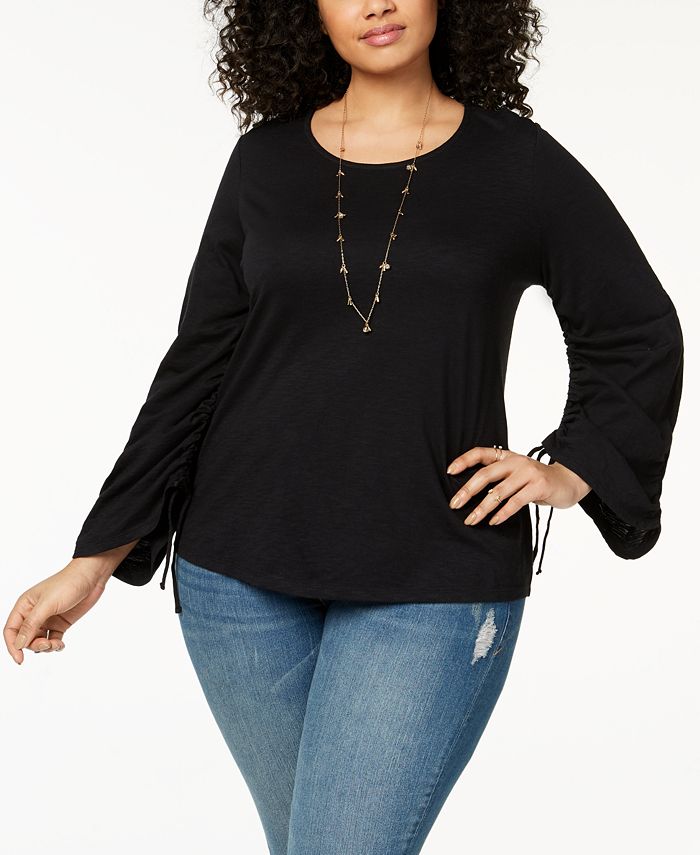 Style & Co Plus Size Drawstring Bell-Sleeve Top, Created for Macy's ...