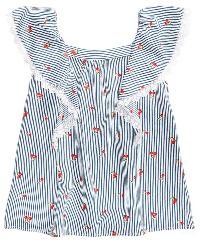 Monteau Striped Cherry-Print Top, Big Girls - Macy's