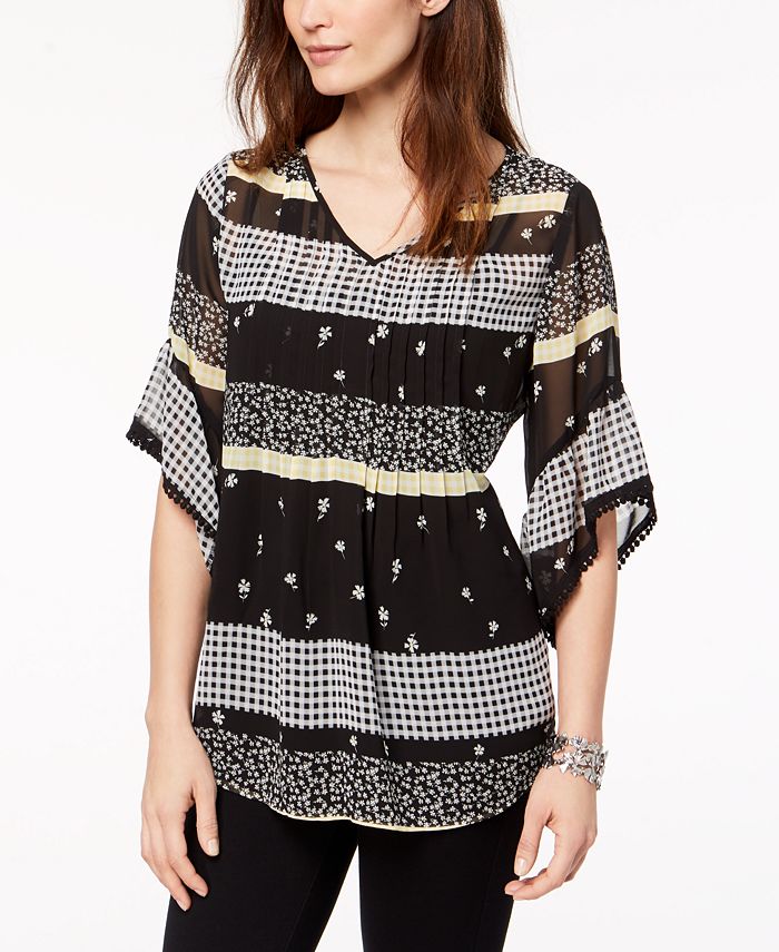 Style & Co V-Neck Mixed-Print Top, Created for Macy's - Macy's