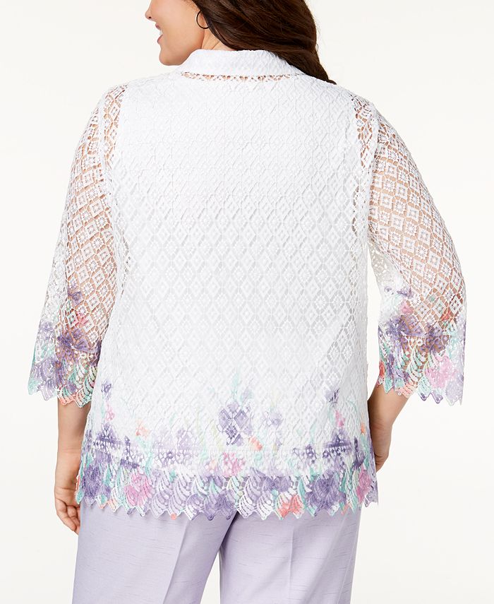Alfred Dunner Plus Size Roman Holiday Printed-Lace Layered-Look Top ...