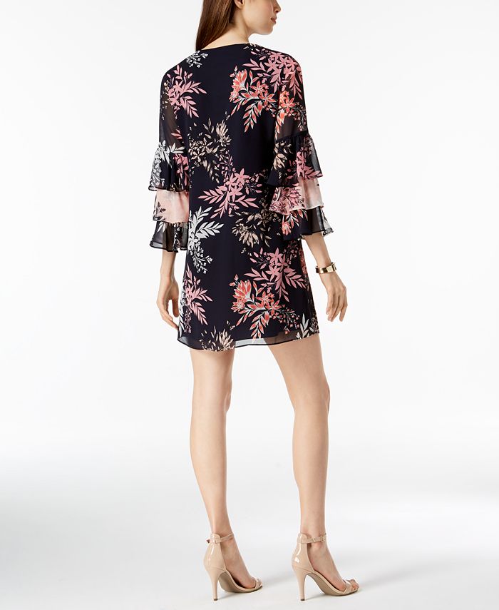 Vince Camuto Printed Ruffle Tiered Sleeve Dress Macys