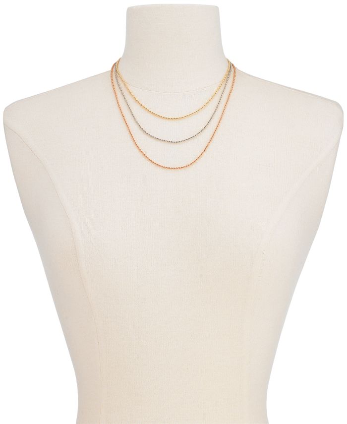 Macy's Tri-Color Triple Rope Chain Necklace in 14k Gold, White Gold ...