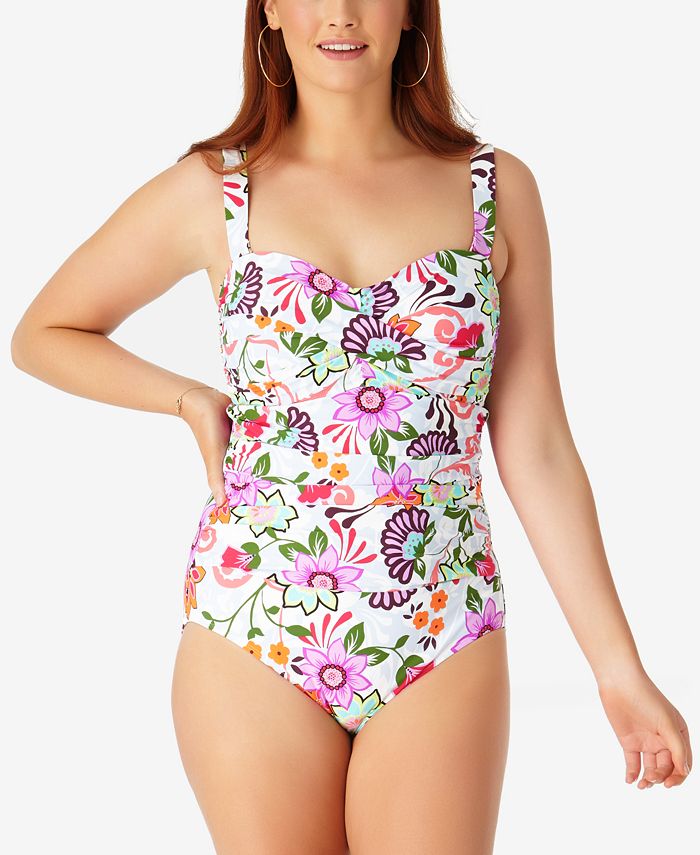 Anne Cole Plus Size Fleetwood Floral Bandeau One Piece Swimsuit Macys