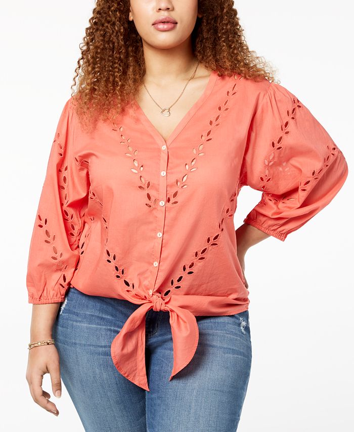 Lucky Brand Trendy Plus Size Cotton Eyelet Blouse - Macy's
