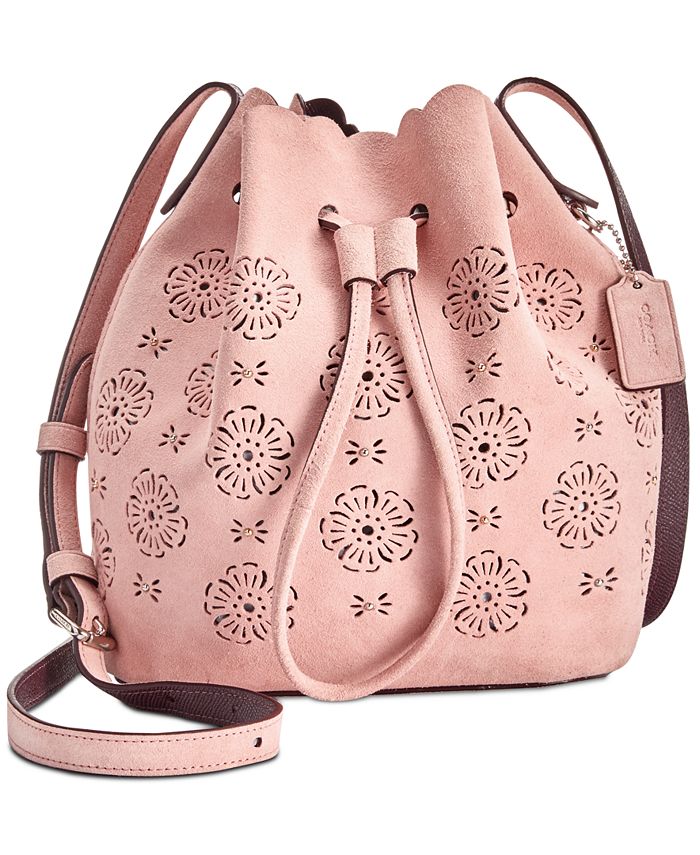 COACH Suede Mini Bucket Bag 16 with Cut Out Tea Rose - Macy's