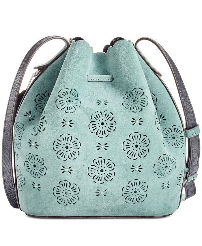COACH Suede Mini Bucket Bag 16 with Cut Out Tea Rose - Macy's