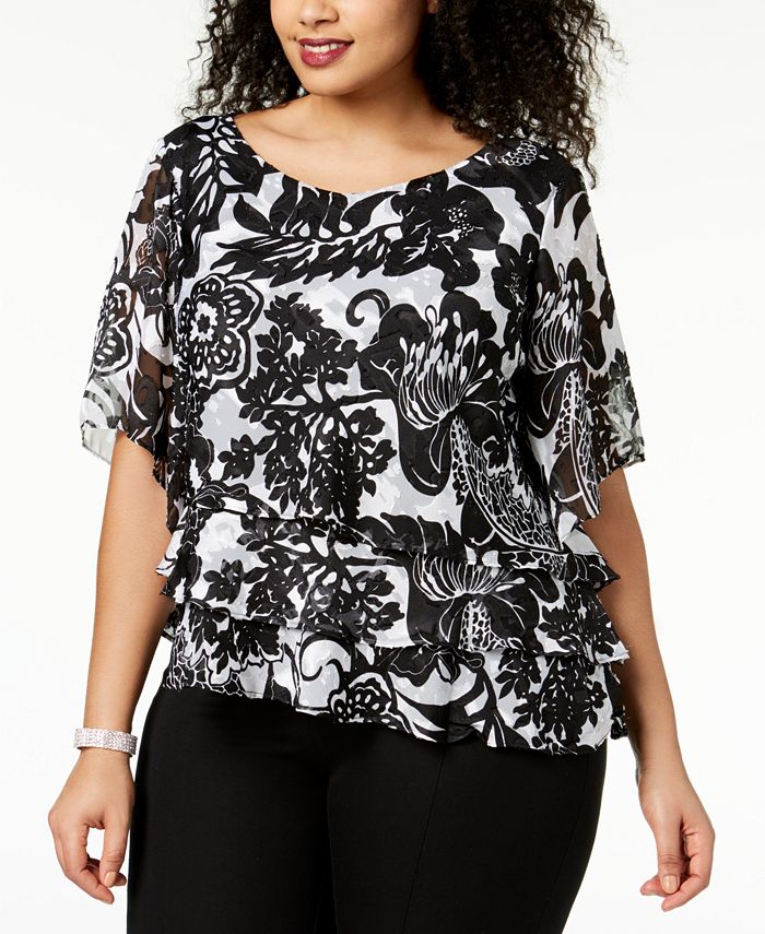 Alex Evenings Plus Size Printed Tiered Top - Macy's