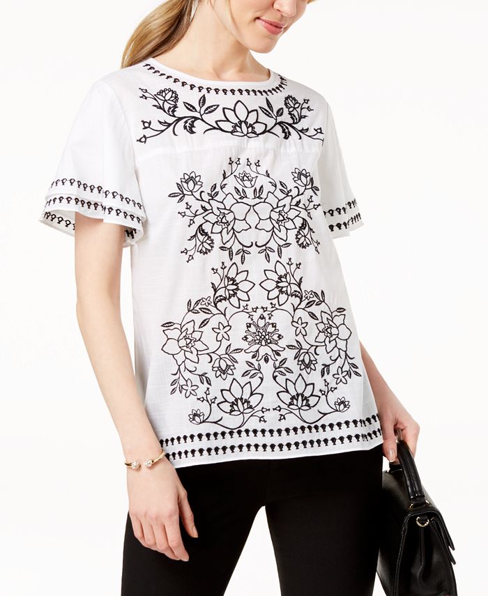 Charter Club Cotton Embroidered Top, Created for Macy's - Macy's