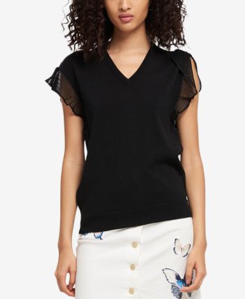 DKNY Mesh-Yoke Ruffle-Sleeve Sweater, Created for Macy's - Macy's