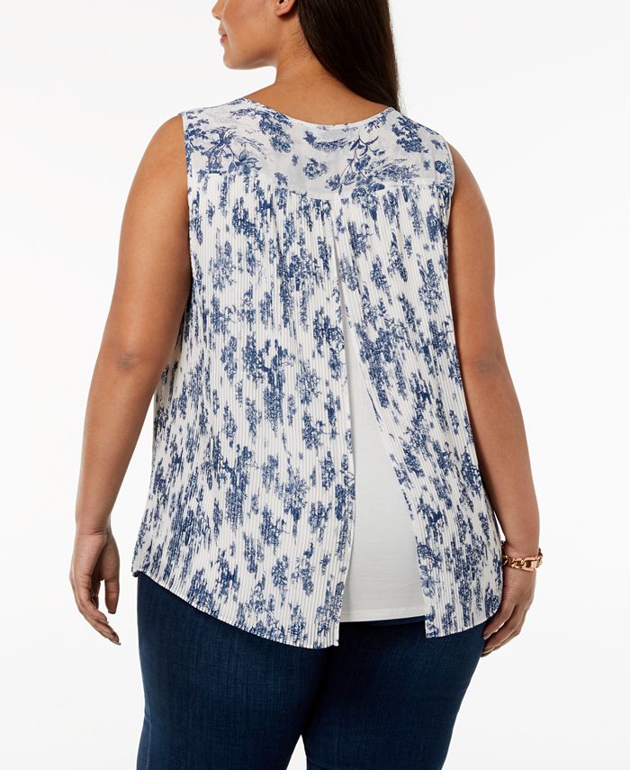 Tommy Hilfiger Plus Size Pleated Printed Split-Back Top, Created for ...