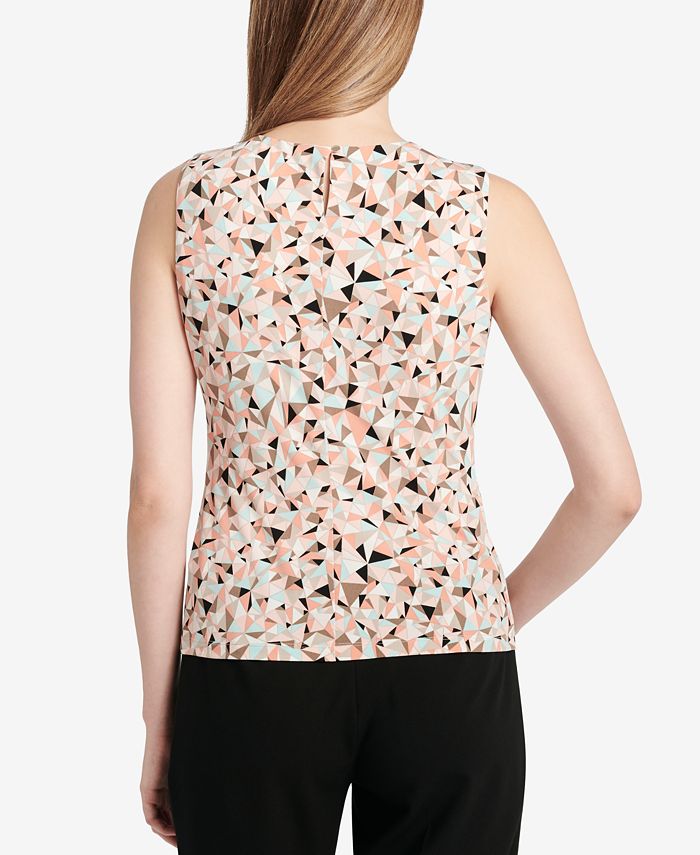 Calvin Klein Printed Pleat-Neck Shell - Macy's