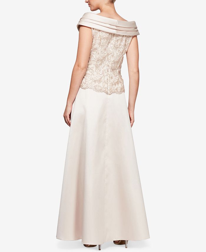 Alex Evenings 2-Pc. Embroidered Portrait-Collar Gown - Macy's