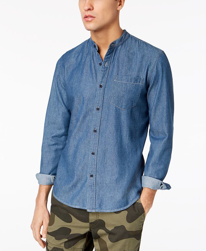 American Rag Men's Denim Banded Collar Shirt, Created for Macy's - Macy's