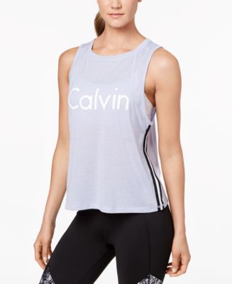 Calvin Klein Performance Racing-Stripe Cropped Tank Top - Macy's