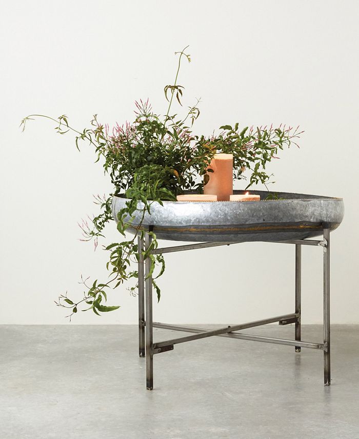 3R Studio Galvanized Metal Tray Table with Metal Stand - Macy's