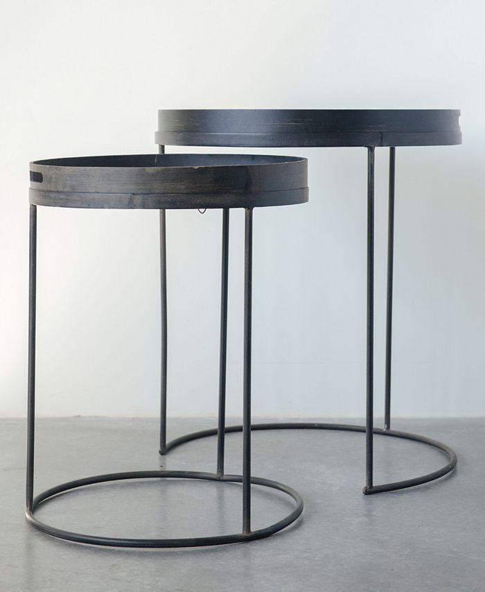 3R Studio Large Tray Table with Leaf Mirrored Top, Set of 2 - Macy's