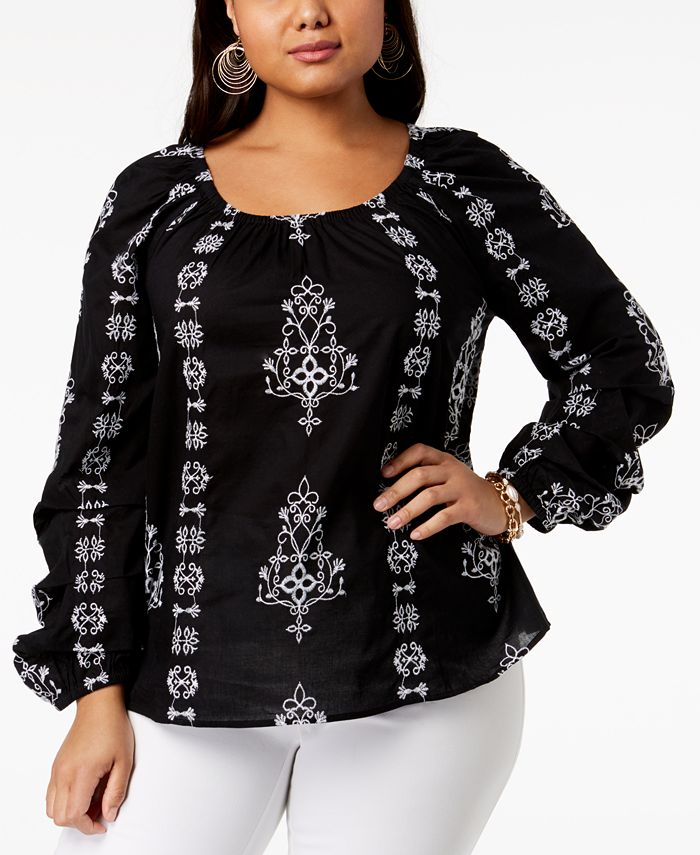 INC International Concepts I.N.C. Plus Size Embroidered Peasant Top ...