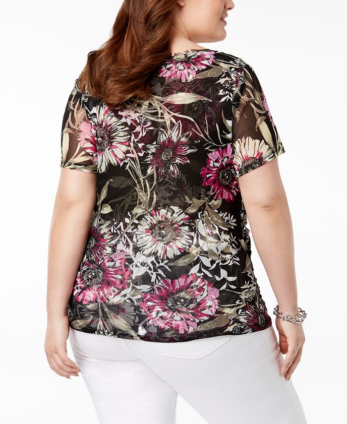 INC International Concepts I.N.C. Plus Size Printed Sheer-Back Top ...