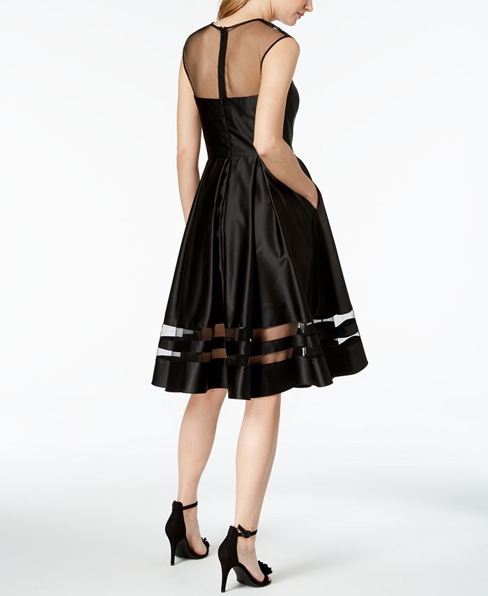 Betsy And Adam Satin Illusion Fit And Flare Dress Macys